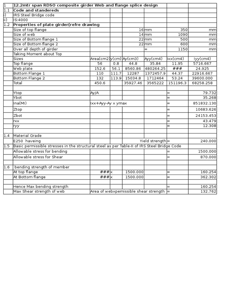 RDSO composite girder Web and flange splice design | PDF | Screw | Bending