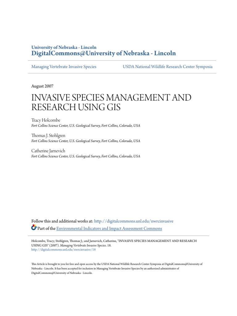 Invasive Species Management and Research Using Gis: Digitalcommons ...