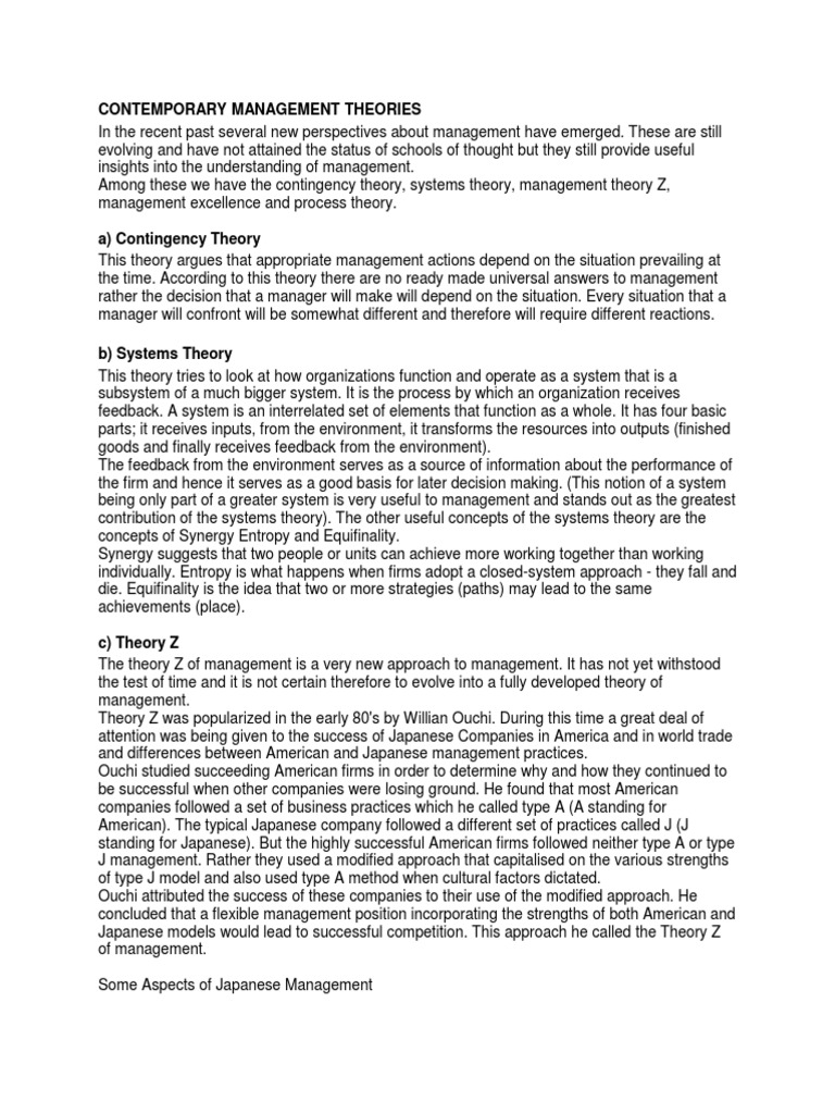 Contemporary Management Theories | PDF | Systems Theory | System