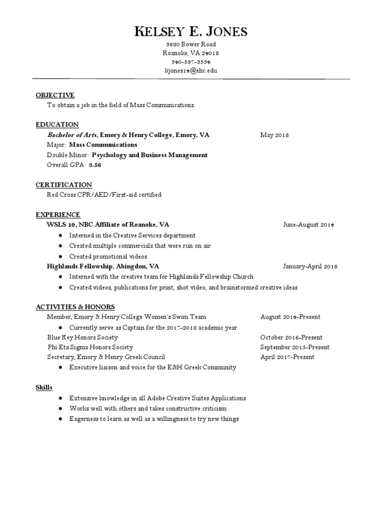 Kelsey E. Jones - Mass Communications Resume | PDF