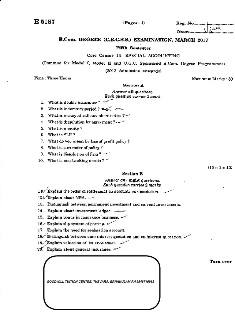 2017 March B.com 5th Semester Special Accounting Question Paper MG ...