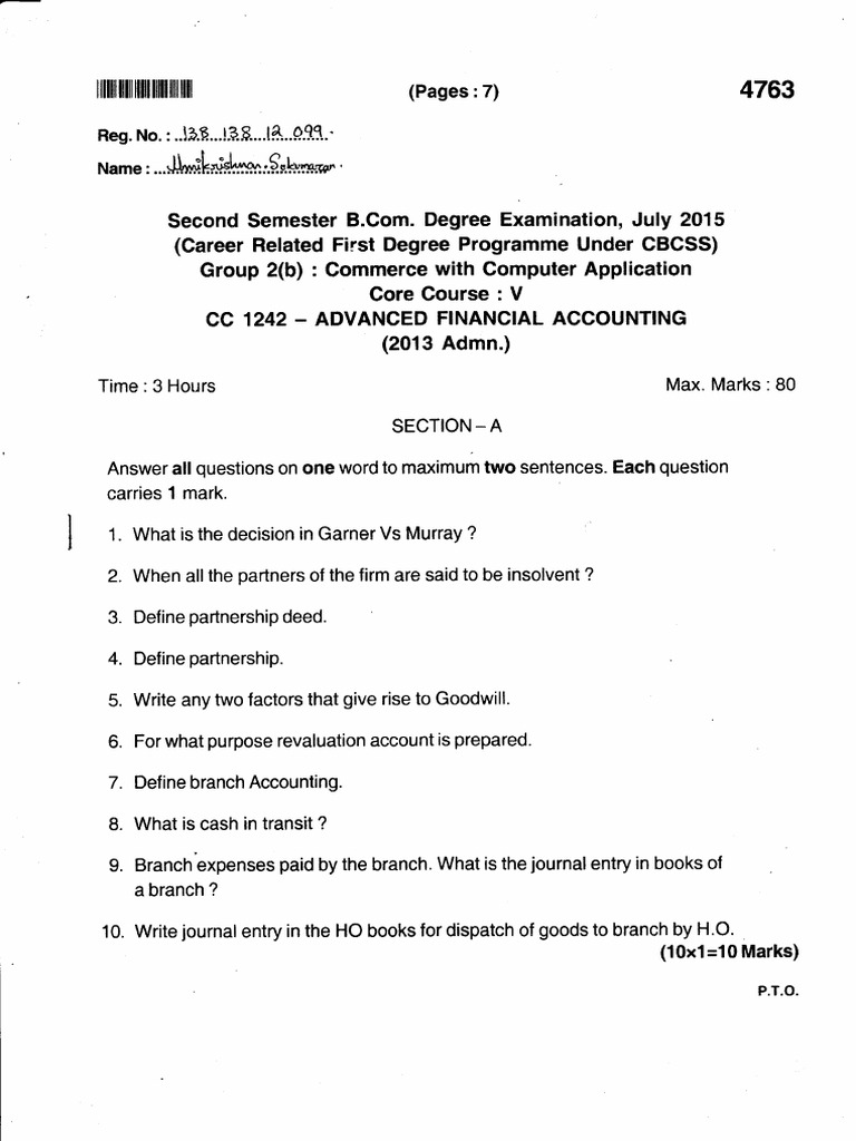 Advanced Financial Accounting Degree Question Paper Free Download ...