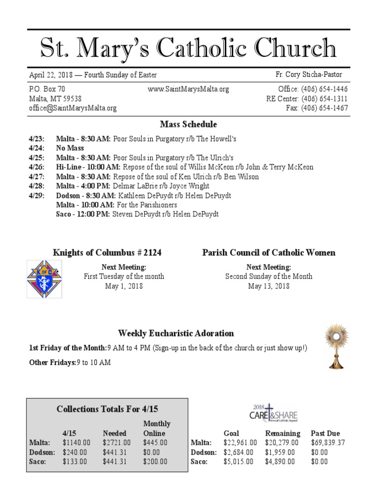 St. Mary's Catholic Church: Mass Schedule | PDF | Mass (Liturgy ...