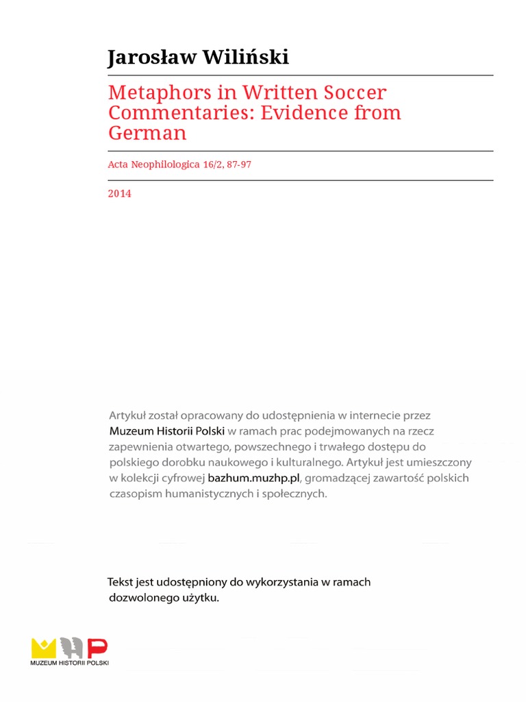 Metaphors in Written Soccer Commentaries: Evidence From German | PDF ...