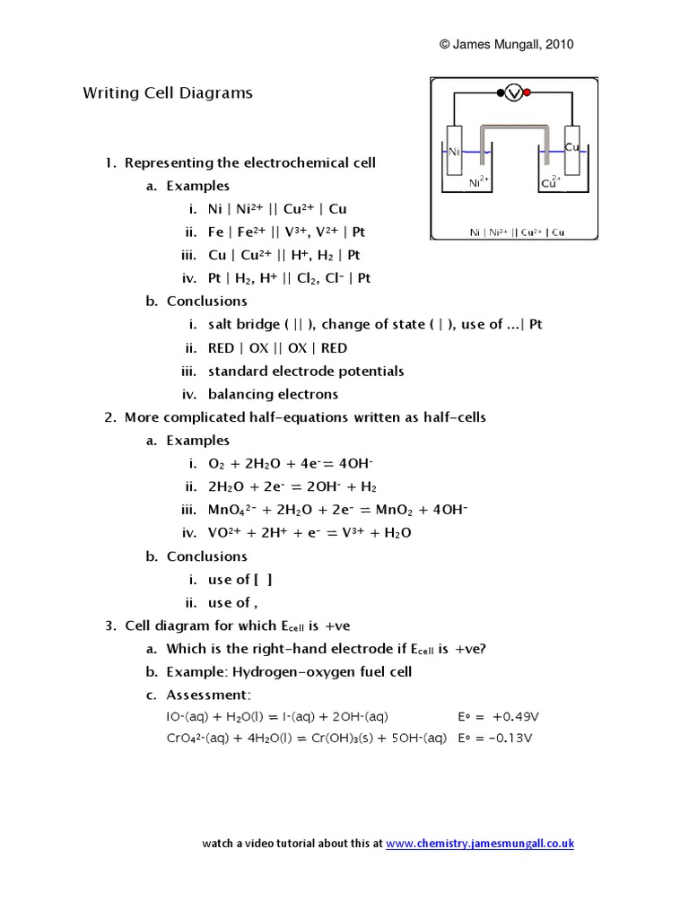 Writing Cell Diagrams PDF | PDF | Redox | Electrochemistry