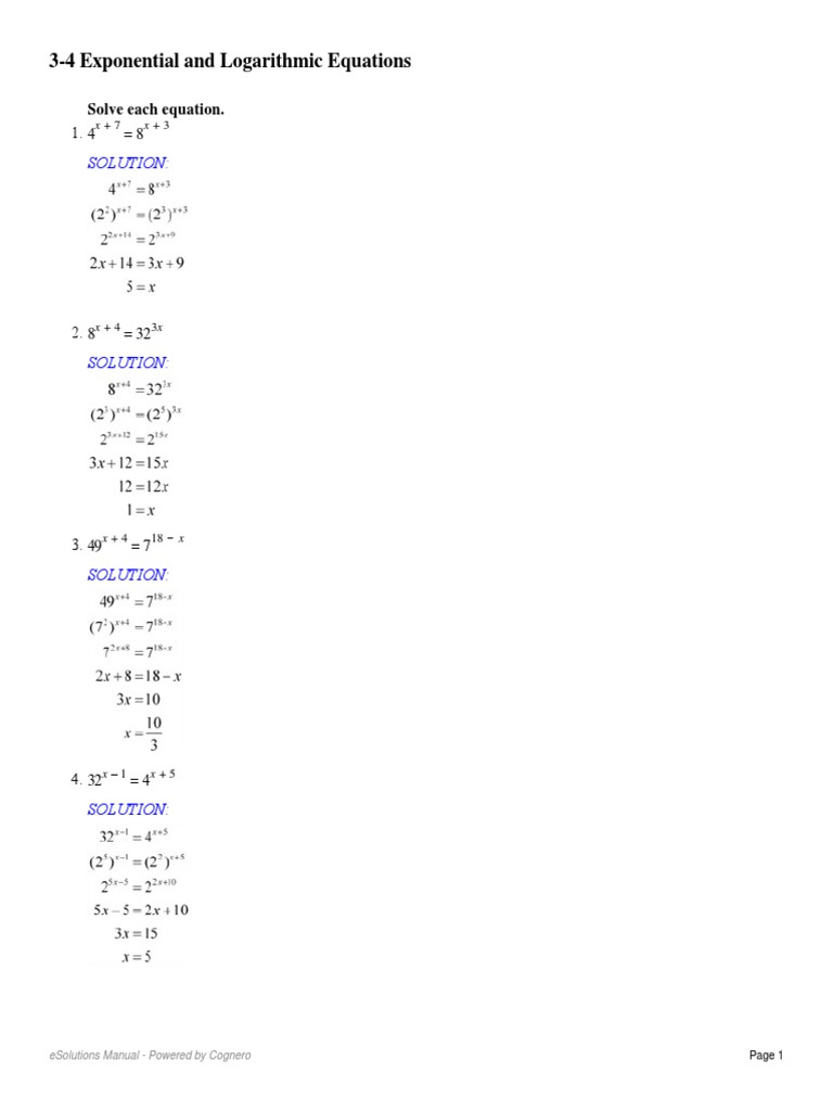 3-4 Exponential and Logarithmic Equations | PDF | Logarithm ...