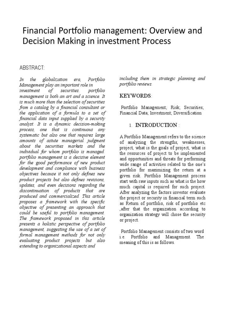 Portfolio Management Strategies Explained | PDF | Diversification ...