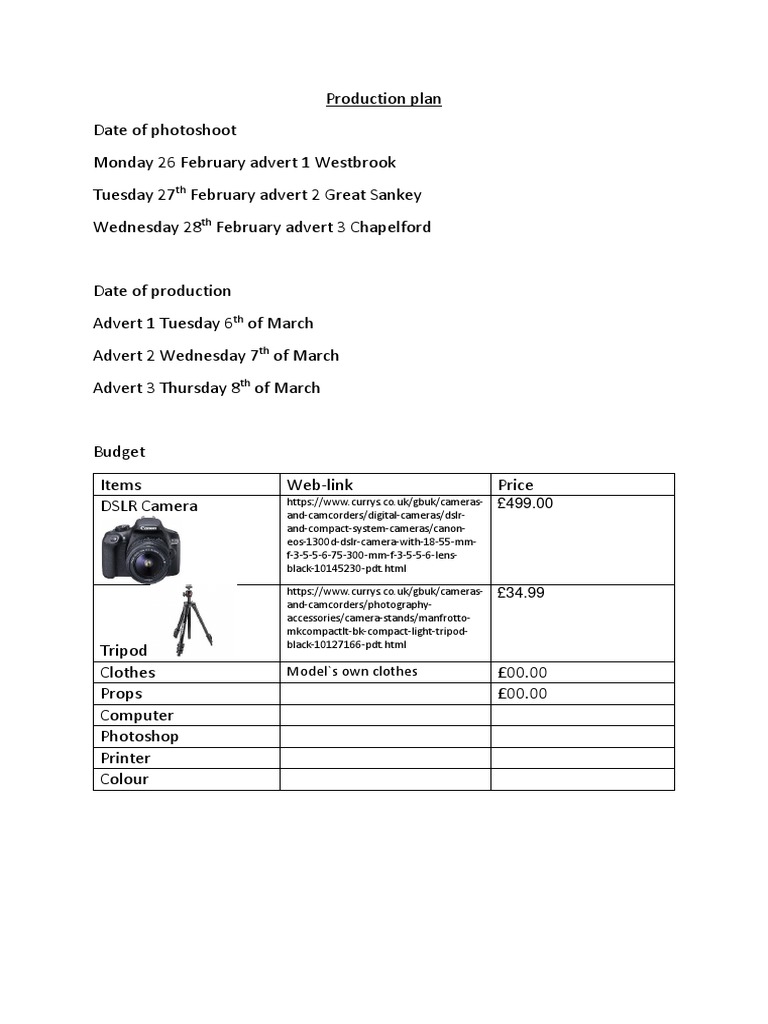 Production Plan | PDF