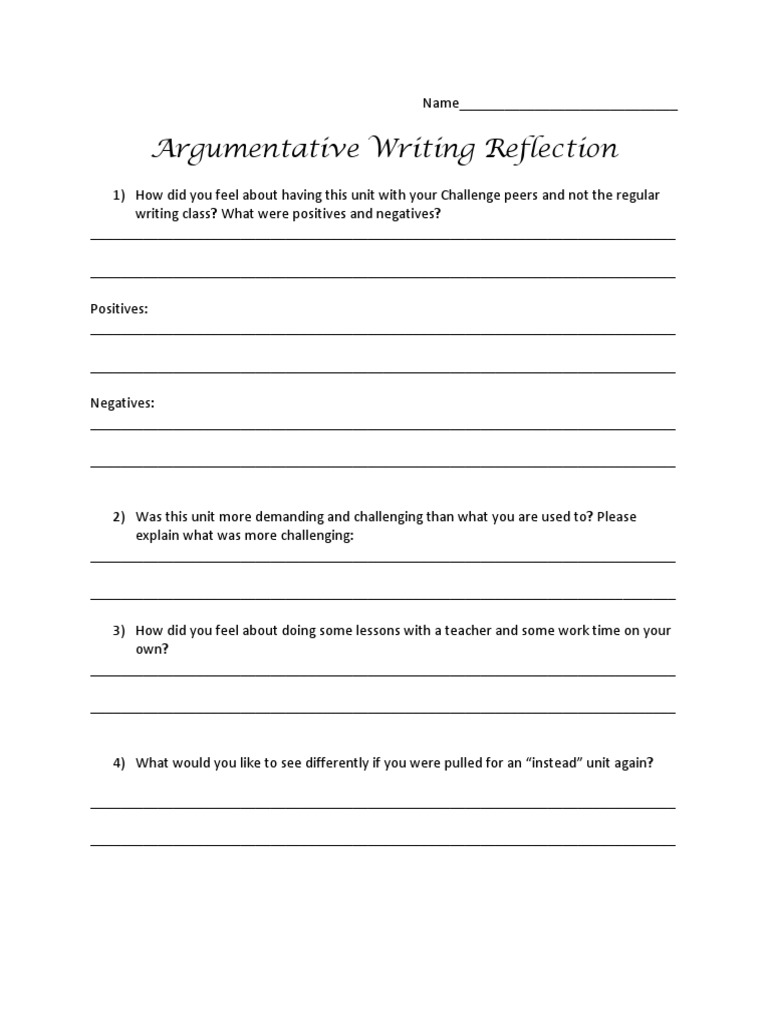 Argumentative Writing Reflection Guide | PDF | Career & Growth