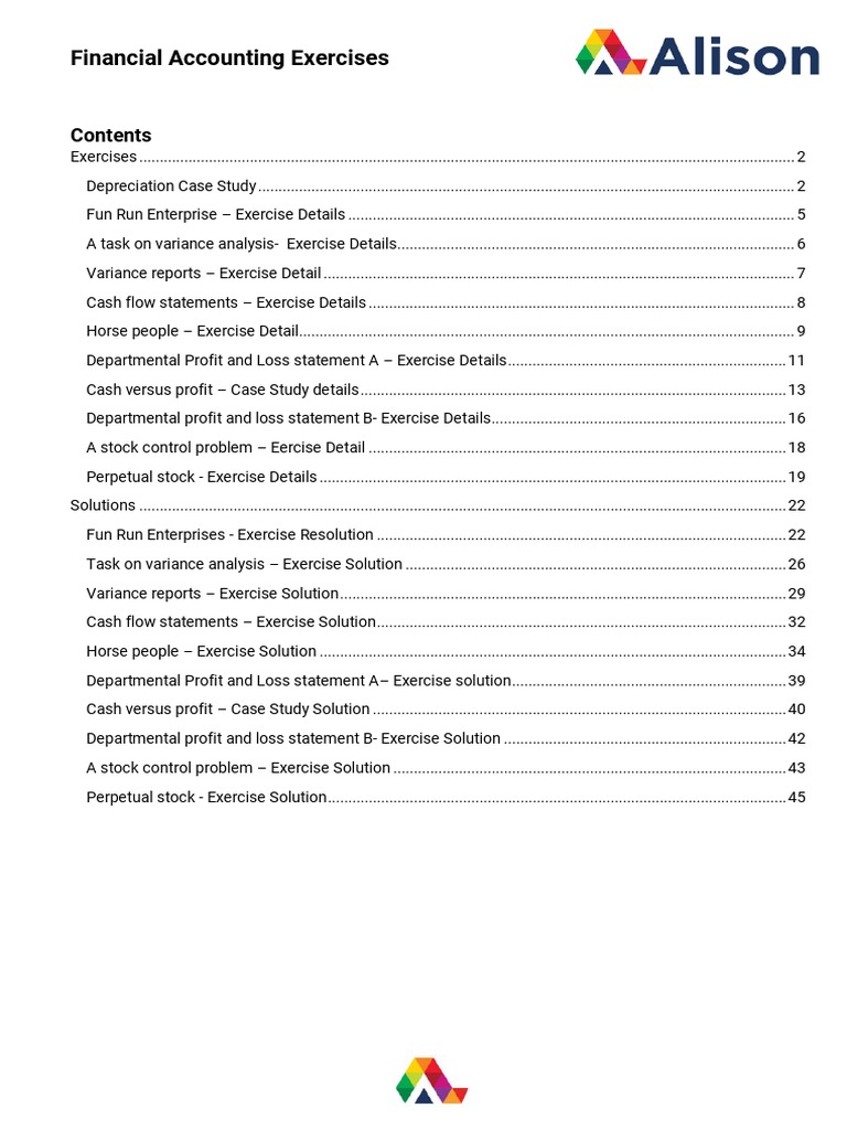 Financial Accounting Exercises Guide | PDF | Depreciation | Debits And ...