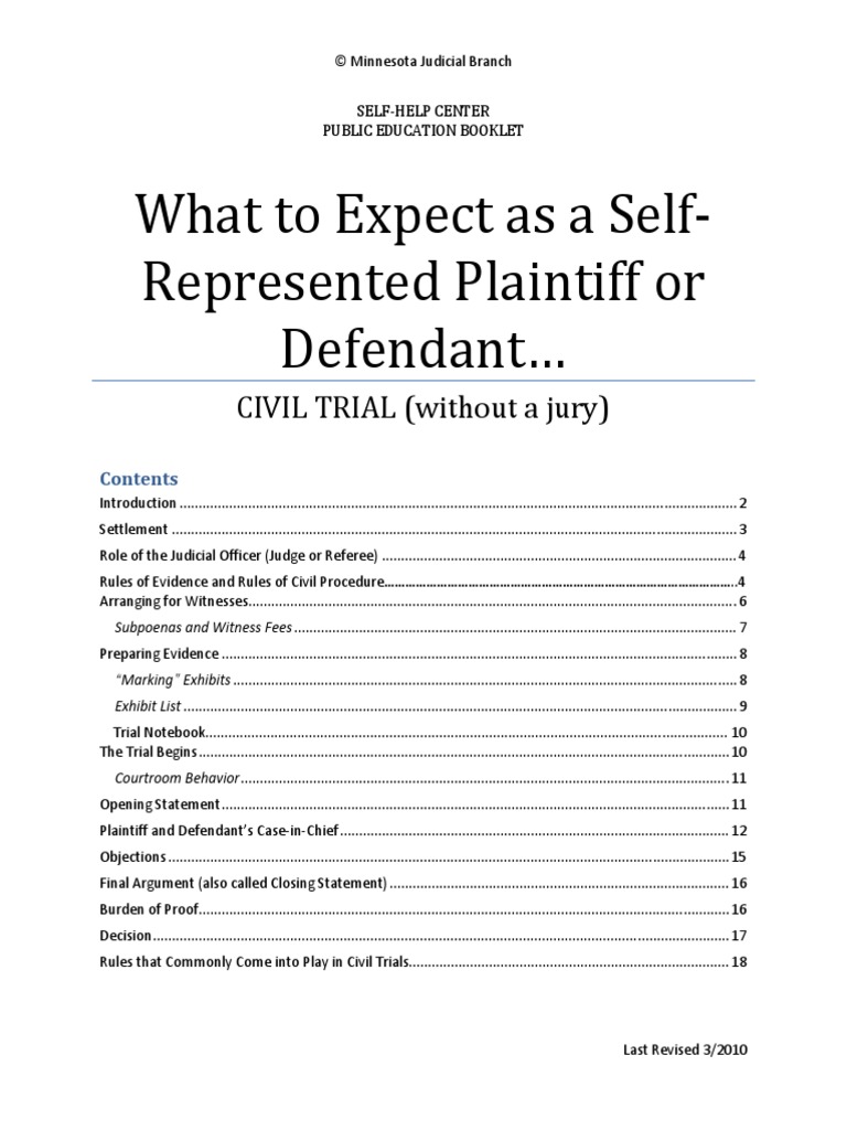 What To Expect SRL Bench Trial FINAL 0310 | PDF | Evidence (Law) | Witness