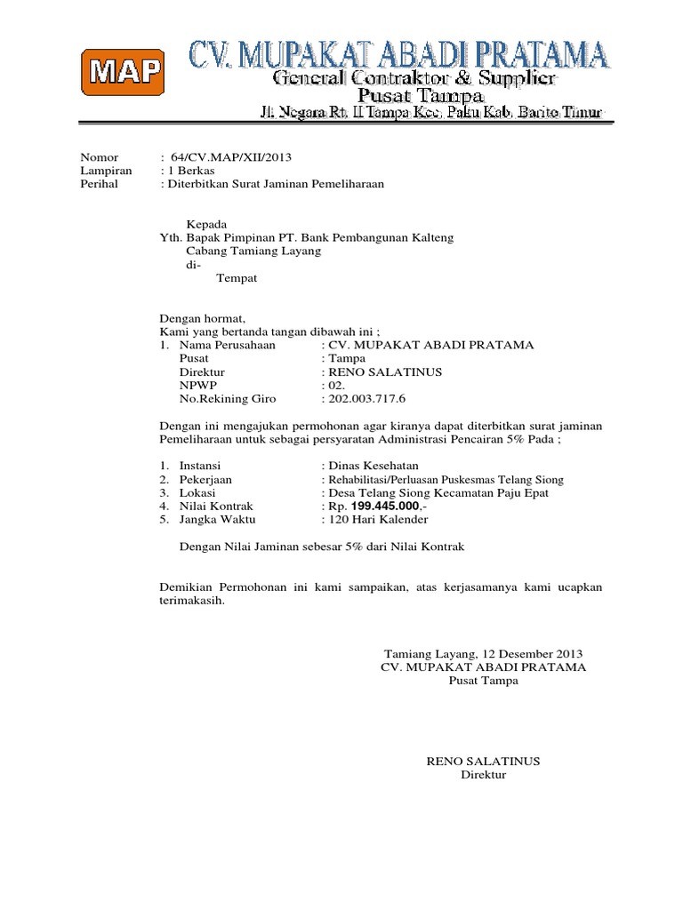 Surat Jaminan Pemeliharaan | PDF