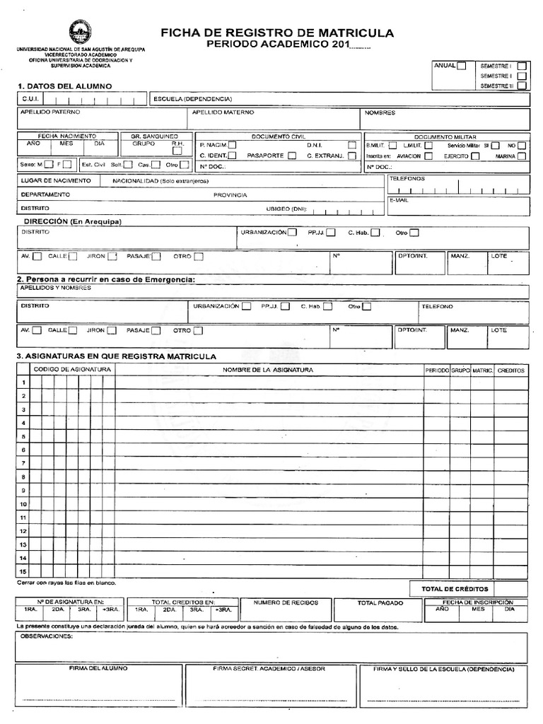 Ficha Registro Matricula PDF | PDF