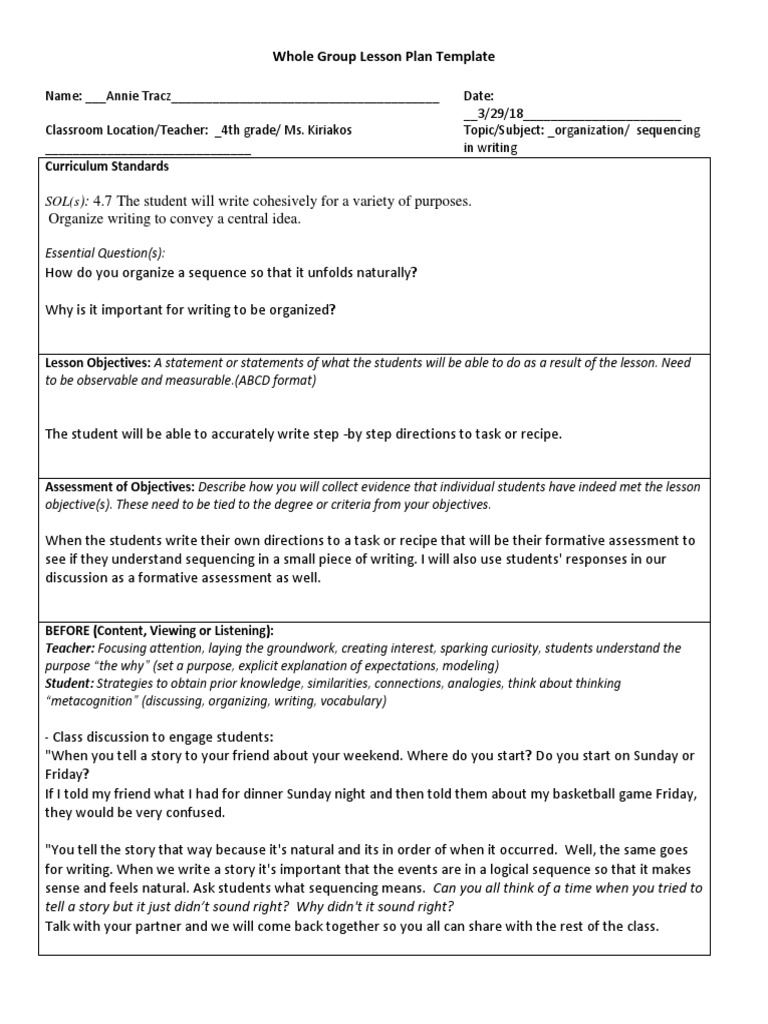 4th Grade Writing Organization Lesson | PDF | Lesson Plan | Educational ...
