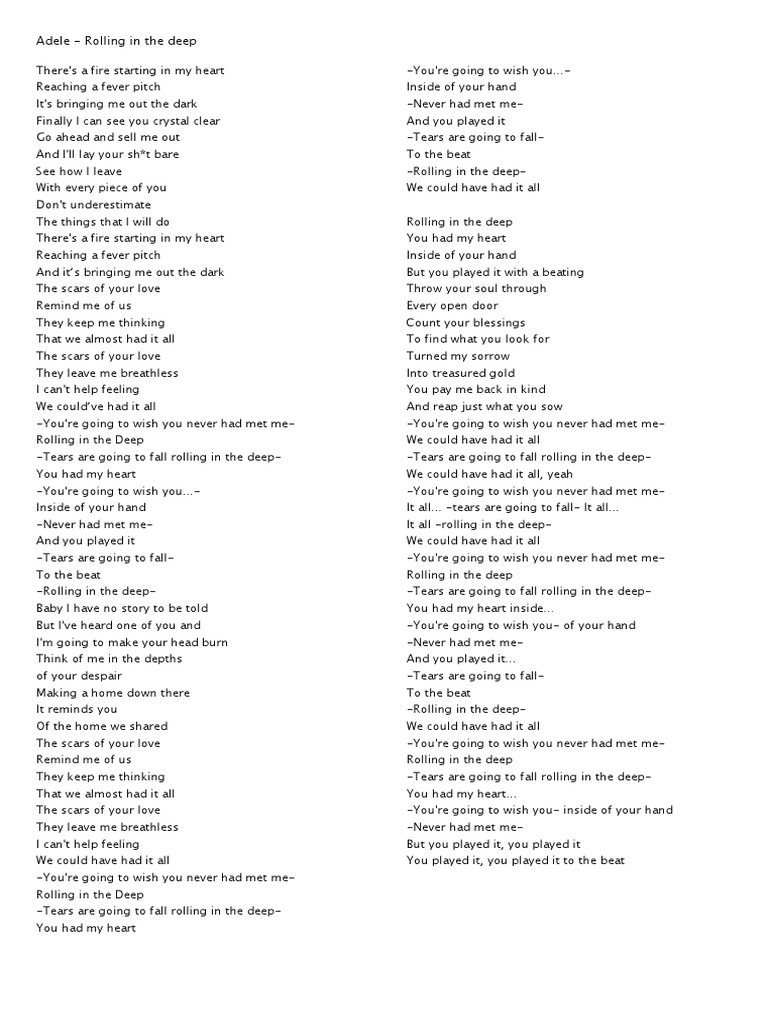 Adele - Rolling in The Deep | PDF | Adele | Leisure