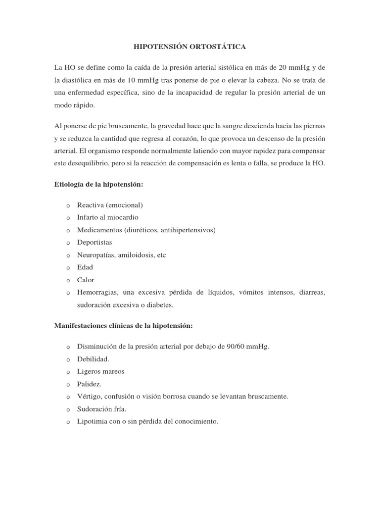 Causas y Manejo de Hipotensión Ortostática | PDF | Hipertensión | Rtt
