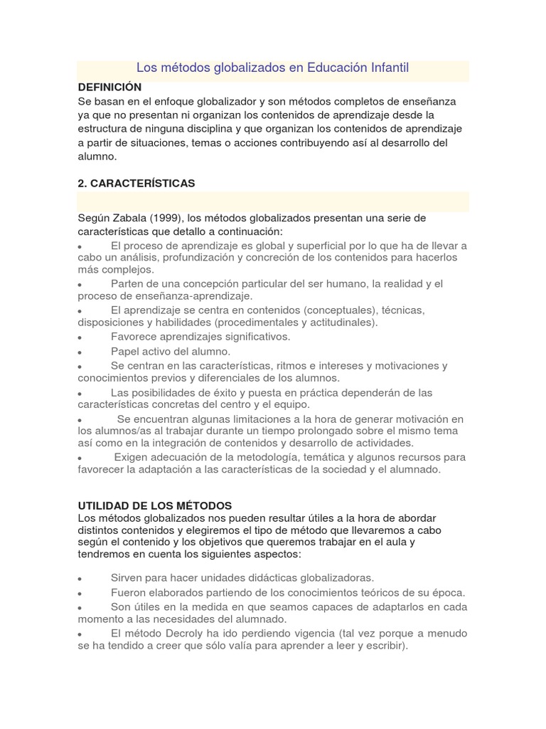 Los Métodos Globalizados en Educación Infantil | PDF | Aprendizaje | Maestros