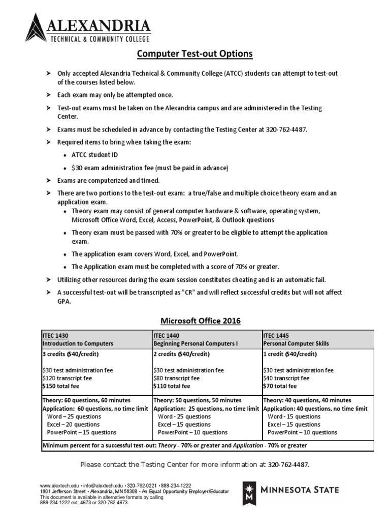 ATCC Computer Test-Out Guide | PDF | Test (Assessment) | Behavior ...