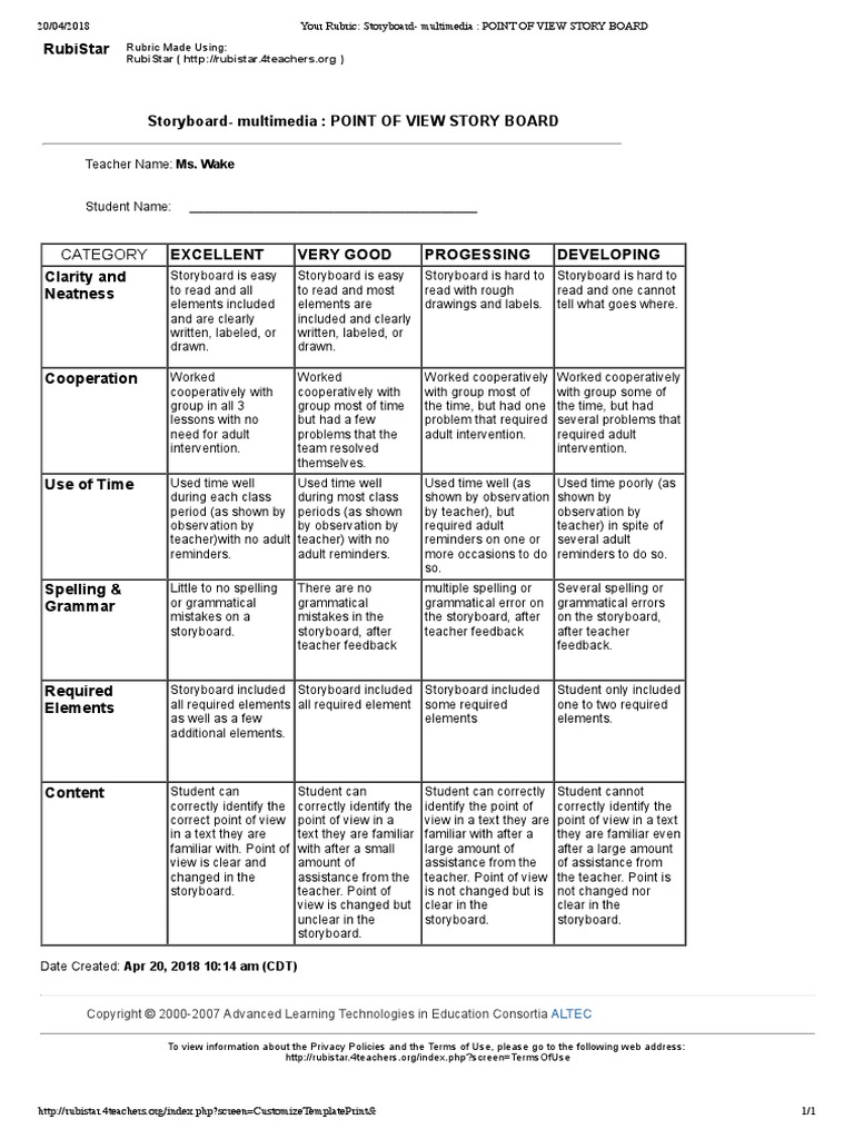 Your Rubric Storyboard - Multimedia Point of View Story Board | PDF ...