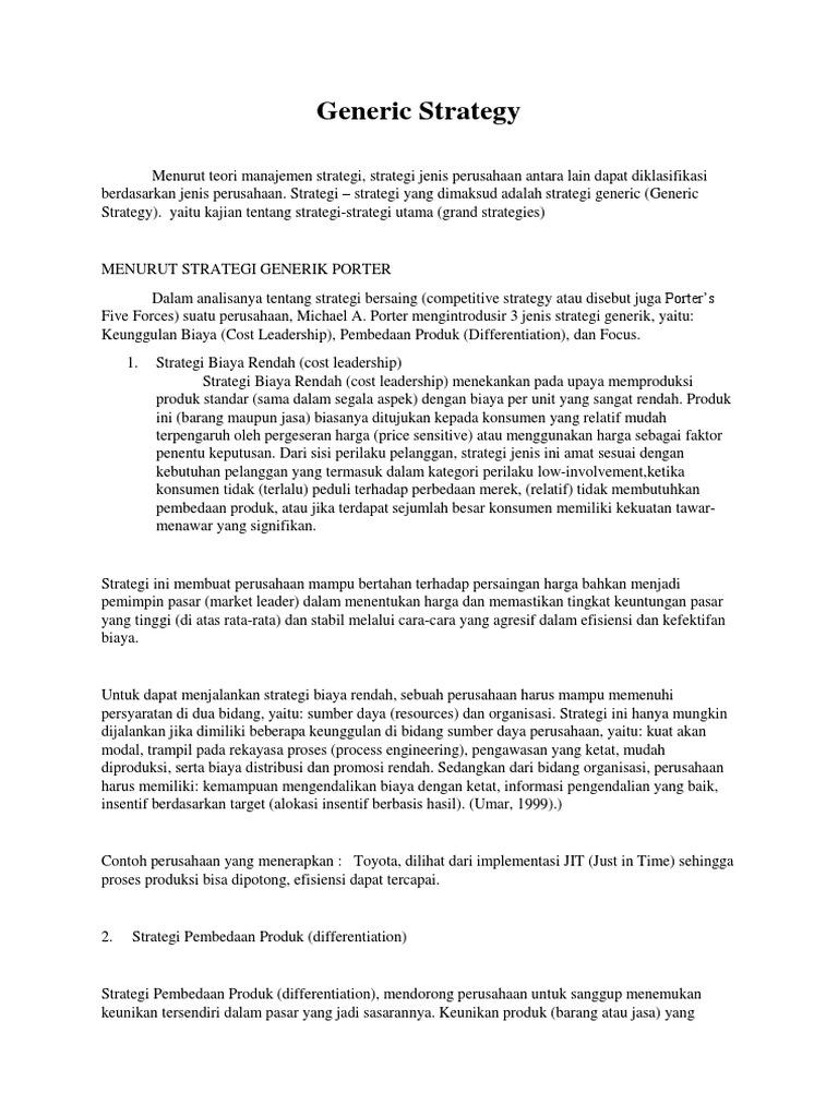 Strategi Generik Porter | PDF