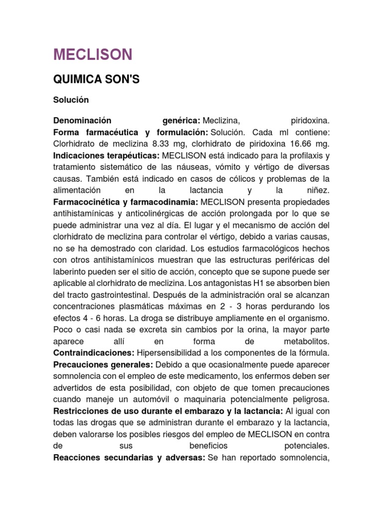 MECLISON | PDF | Farmacología | Medicina