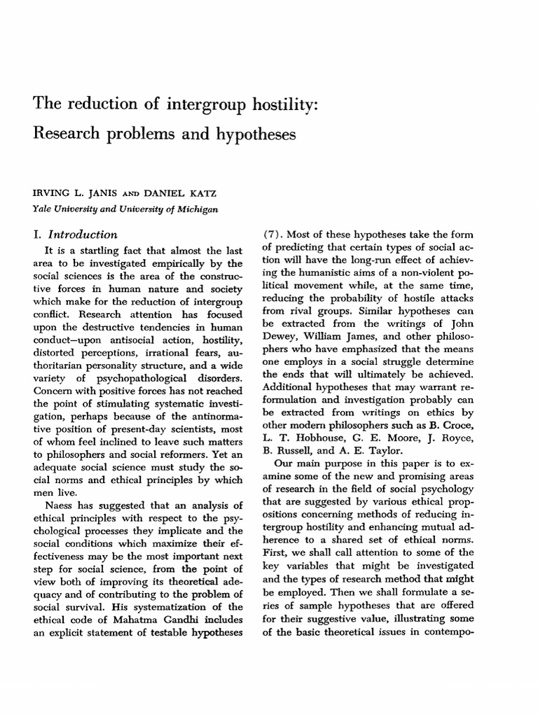 Intergroup Hypotheses: Hostility: Problems | PDF | Violence | Experiment