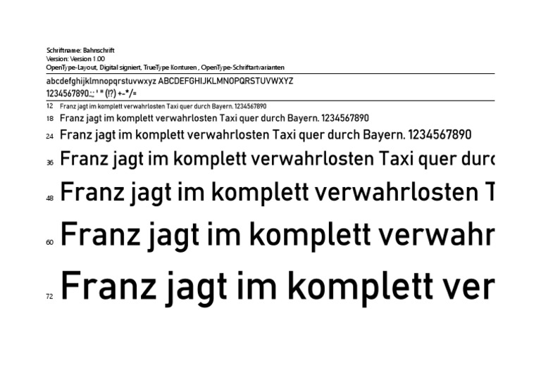 Schriftname: Bahnschrift Version: Version 1.00 Opentype-Layout, Digital ...