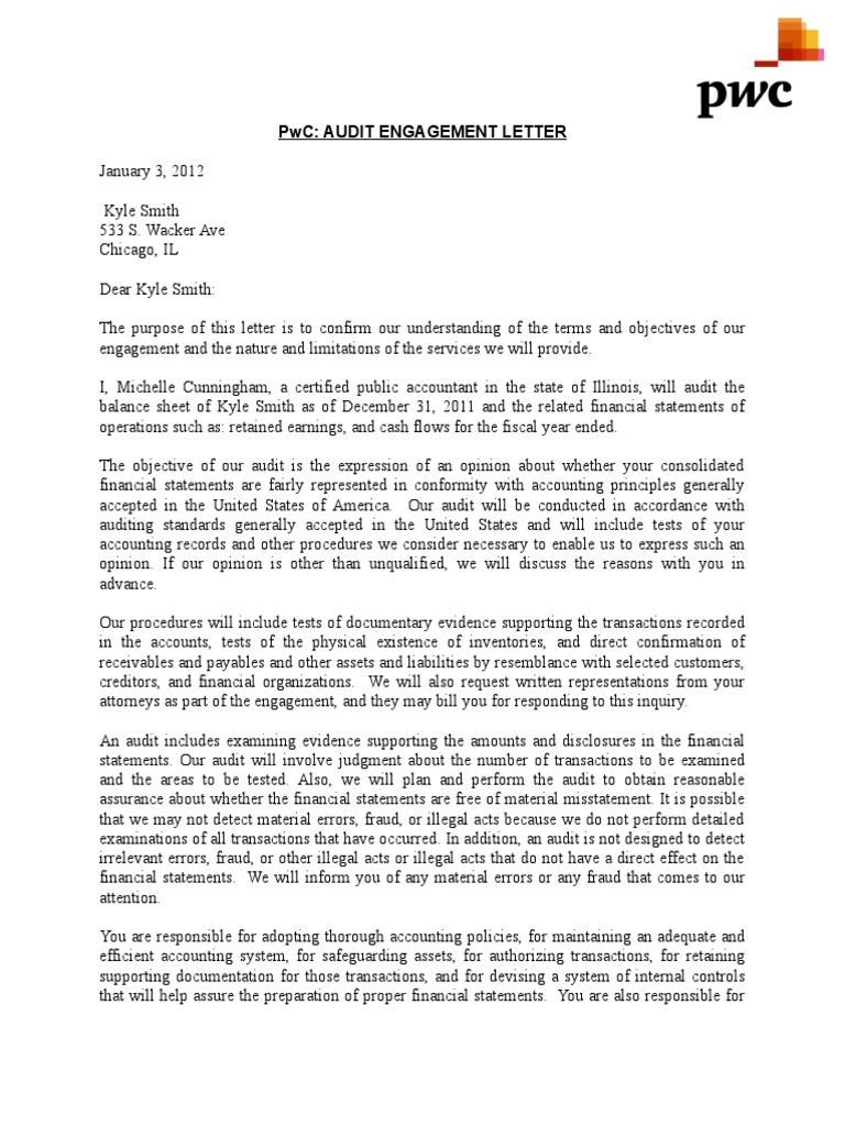 Audit Engagement Letter | PDF | Internal Control | Audit