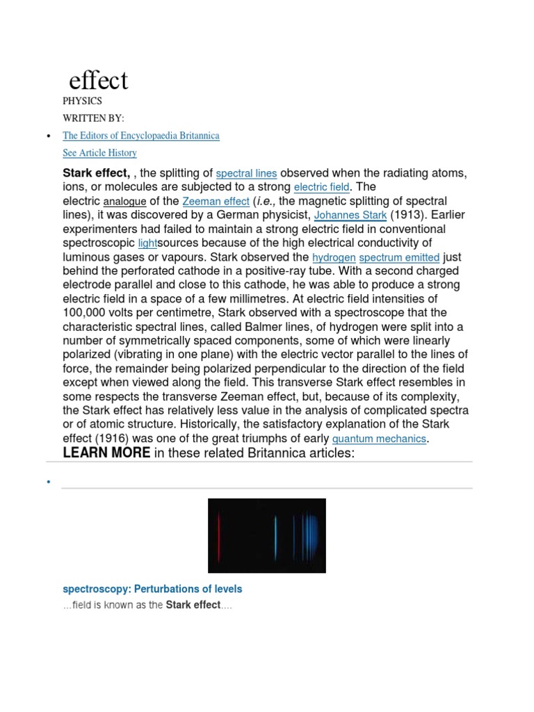 Effect: Stark Effect,, The Splitting of | PDF | Spectroscopy | Atomic