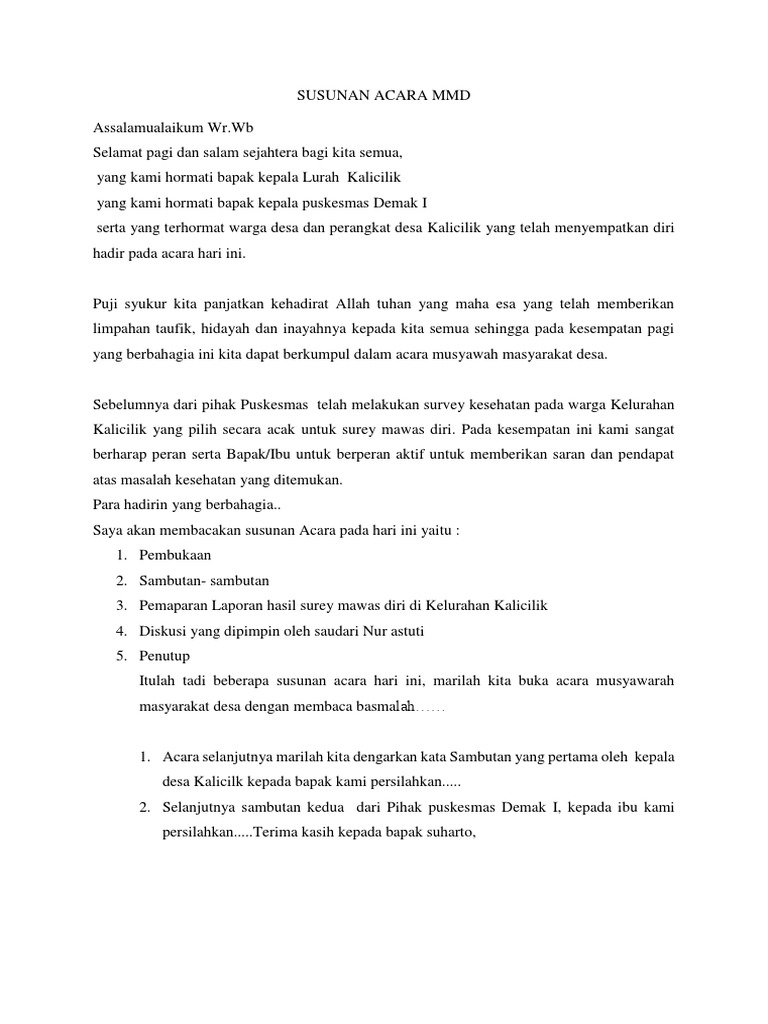 Susunan Acara MMD 1 | PDF