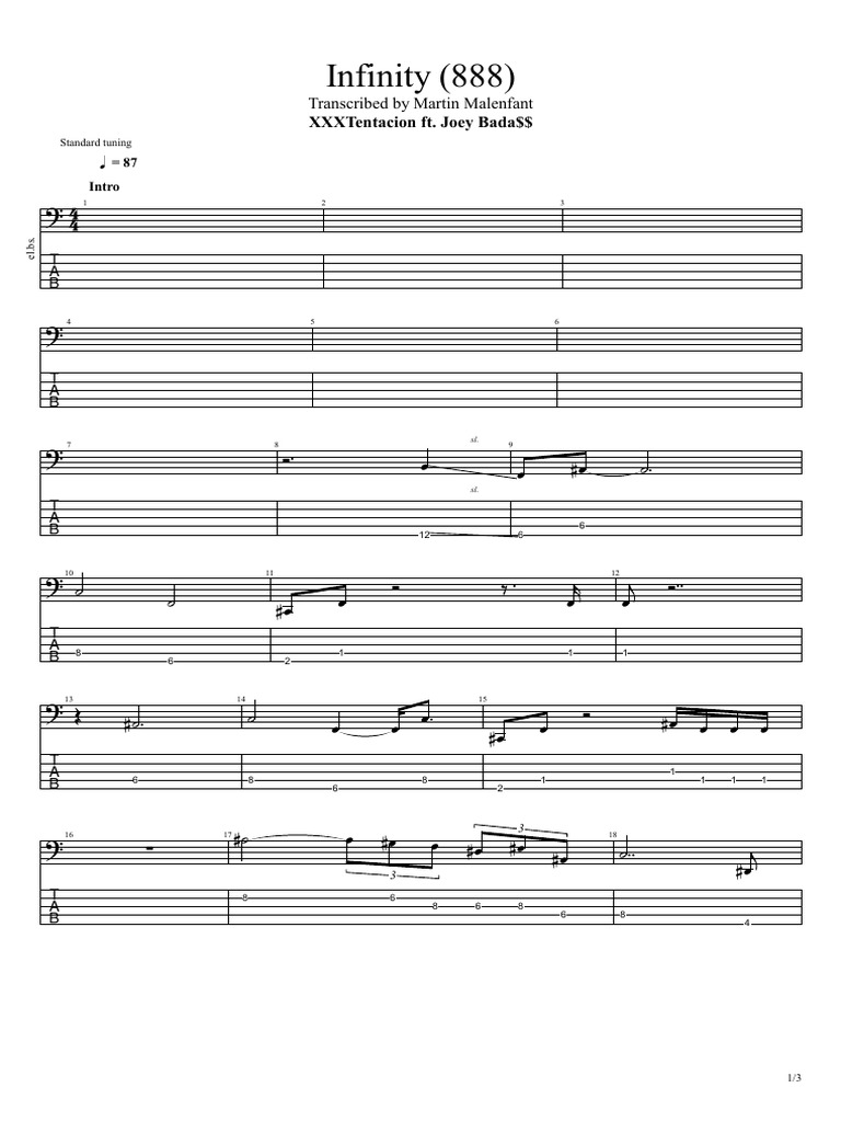 XXXTentacion - Infinity (888) (Bass Tab) | PDF | Leisure
