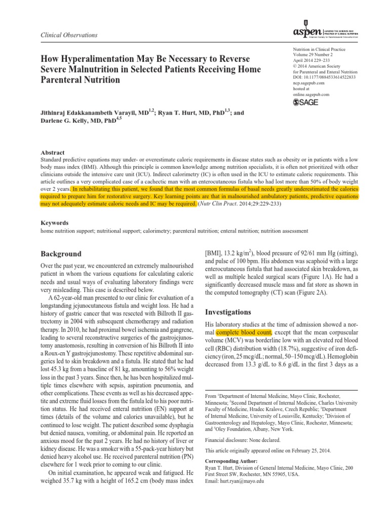 How Hyperalimentation May Be Necessary To Reverse Severe Malnutrition ...
