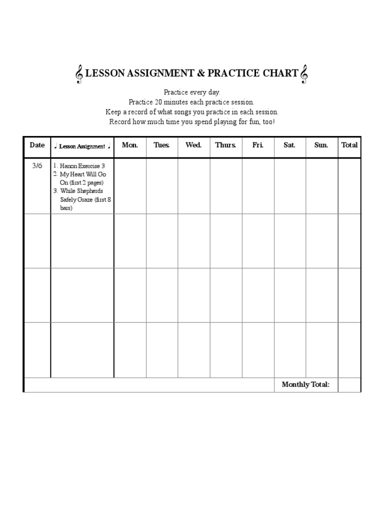 Lesson Assignment Practice Chart PDF | PDF
