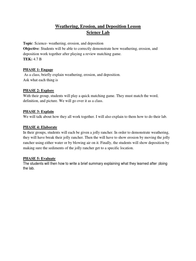 Weathering Erosion and Deposition Lesson | PDF
