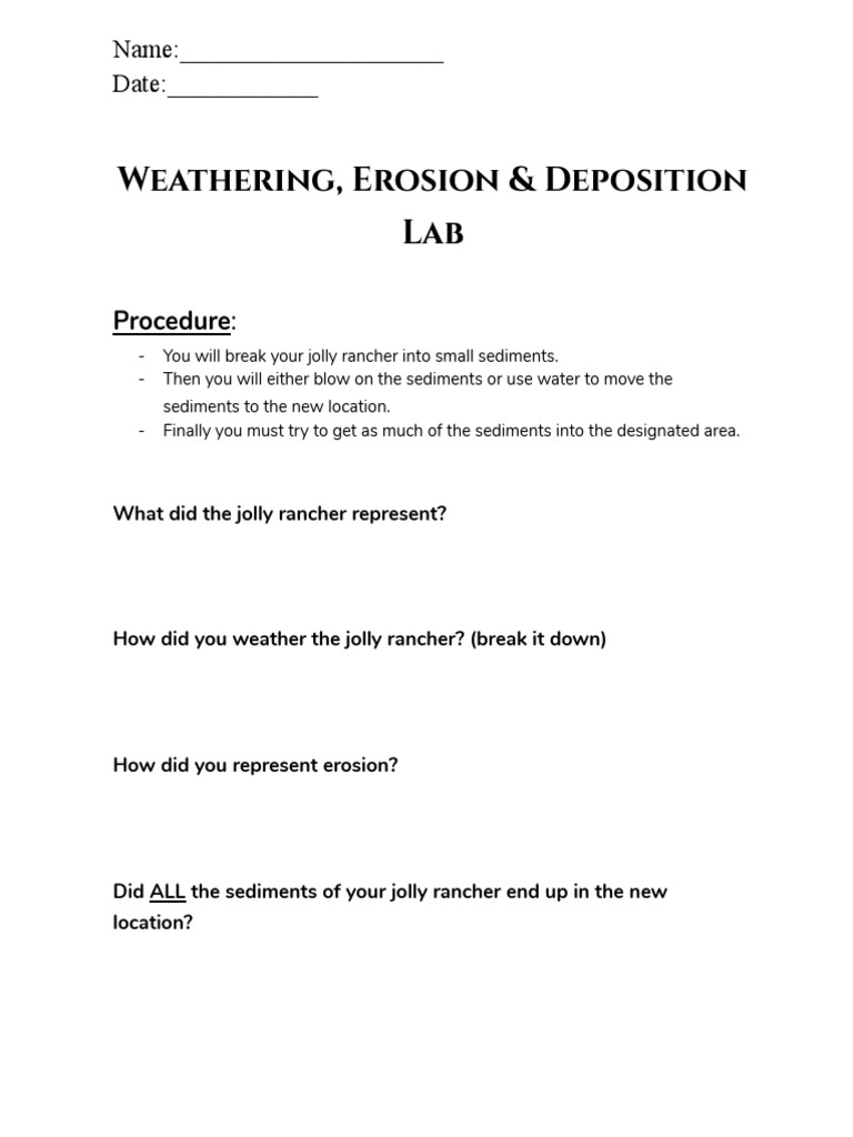 Weathering Erosion and Deposition Worksheet | Download Free PDF ...
