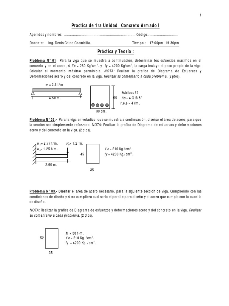 Examen de 1ra Unidad Concreto Armado I | PDF | Elementos arquitectónicos | Hormigón