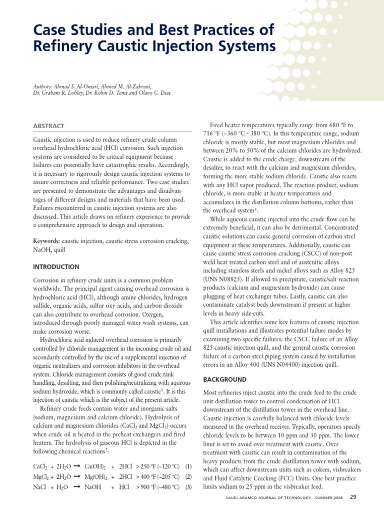 Refinery Caustic Injection Insights | PDF