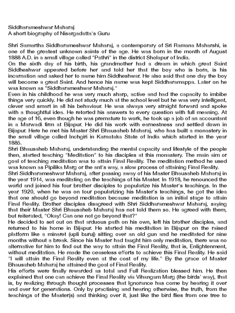 Siddharameshwar Maharaj | PDF | Religious Belief And Doctrine | Nondualism