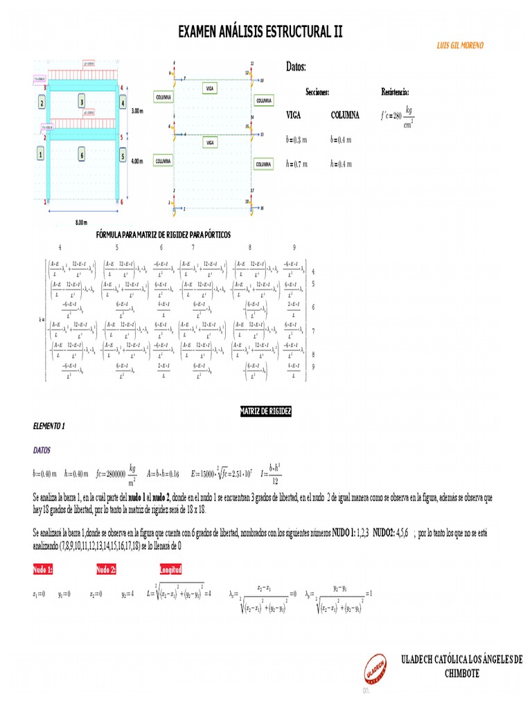 Pórtico 2 Niveles - Resuelto Por El Método Matriz de Rigidez PDF ...