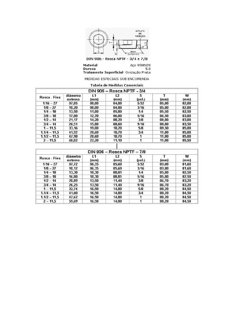DIN 906 - Parafuso Bujão