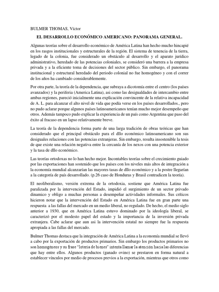 Bulmer Thomas Resumen | PDF | Crecimiento económico | America latina