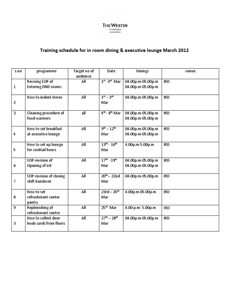 Training Schedule Format PDF