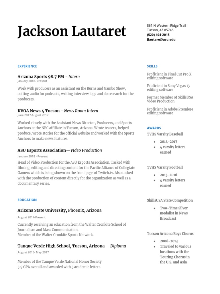 Resume January 2018 Final | PDF | Walter Cronkite | Arizona State ...