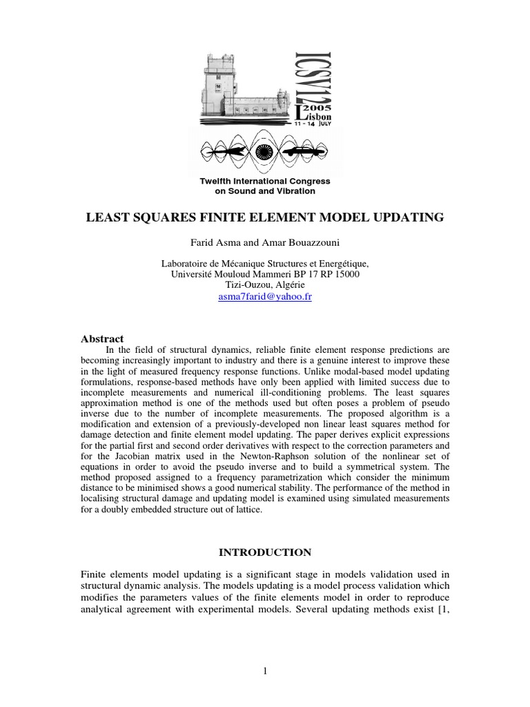 Least Squares Finite Element Model Updating Pdf Finite Element Method Matrix Mathematics