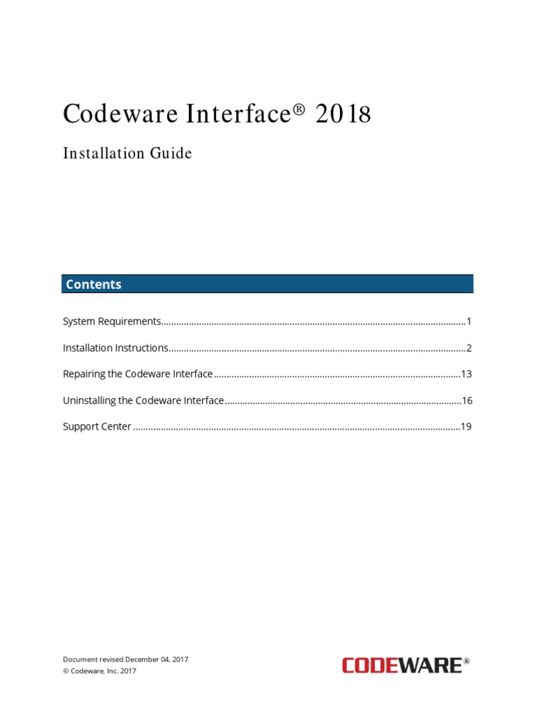 Codeware Interface 2018 Installation Guide | PDF | Installation ...