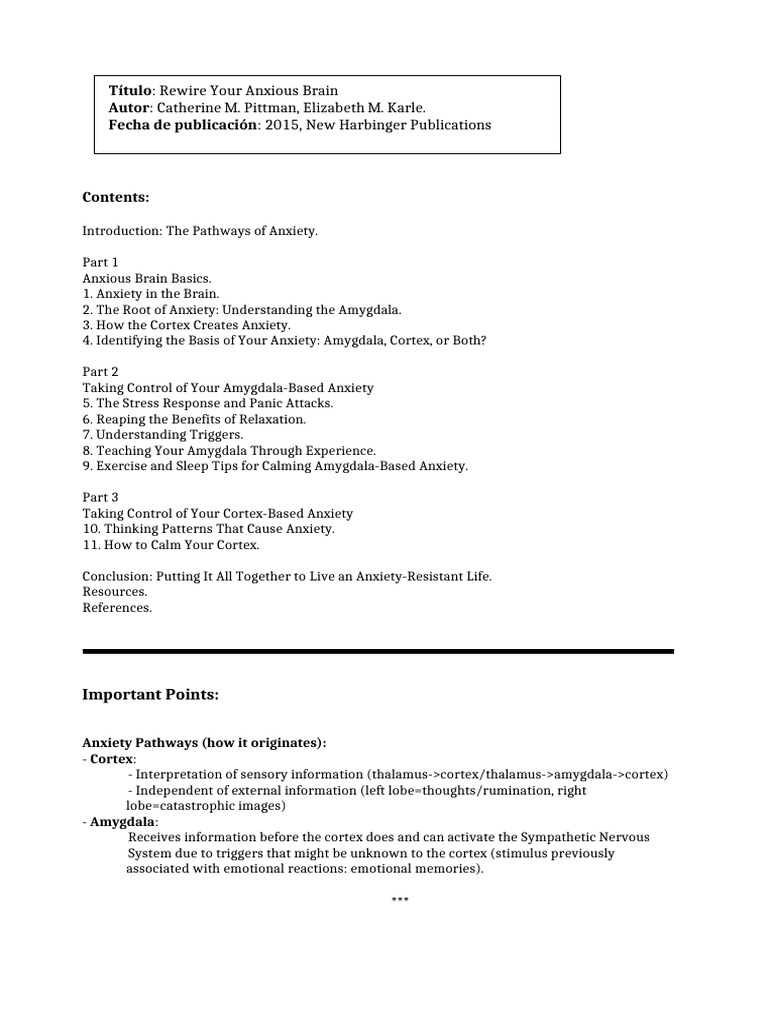 Rewire Your Anxious Brain Pdf Pdf Amygdala Anxiety