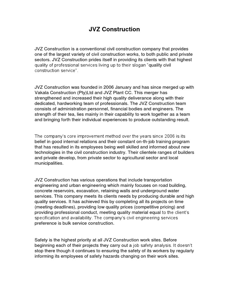 JVZ Construction | PDF | Road | Engineering