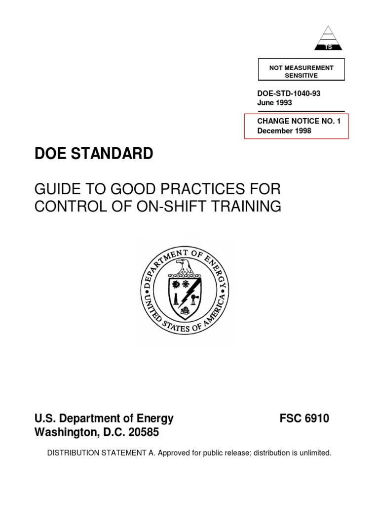 Doe Standard: Guide To Good Practices For Control of On-Shift Training ...