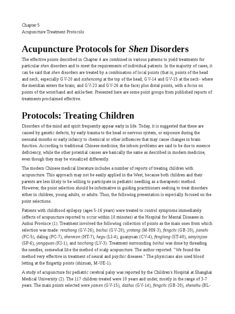 Acupuncture Protocols For Shen Disorders | Download Free PDF ...