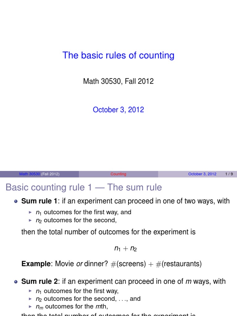 The Basic Rules of Counting: Math 30530, Fall 2012 | PDF | Teaching ...